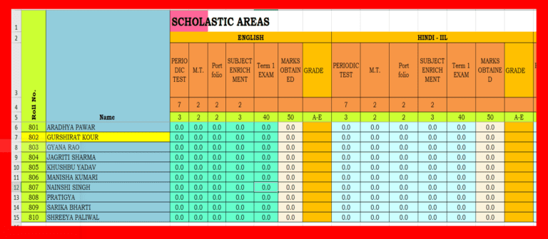 CBSE Term 1 Report Card 2021-22 Excel File Class 1 To 8 - Comprehensive ...