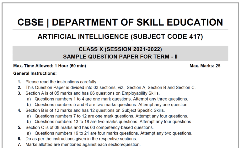 5 Most Important Term 2 Sample Paper AI Class 10 | TutorialAICSIP